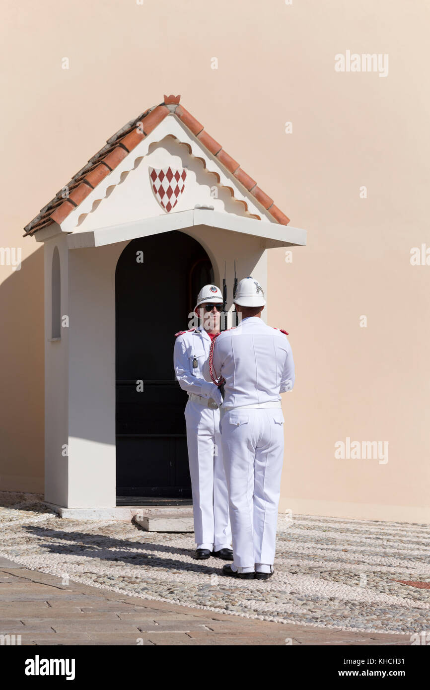 Monaco, the changing of the Prince's Palace Guard at the Palace every ...