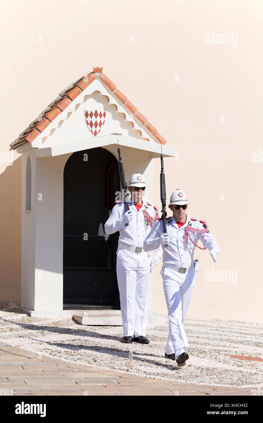 Monaco, the changing of the Prince's Palace Guard at the Palace every ...