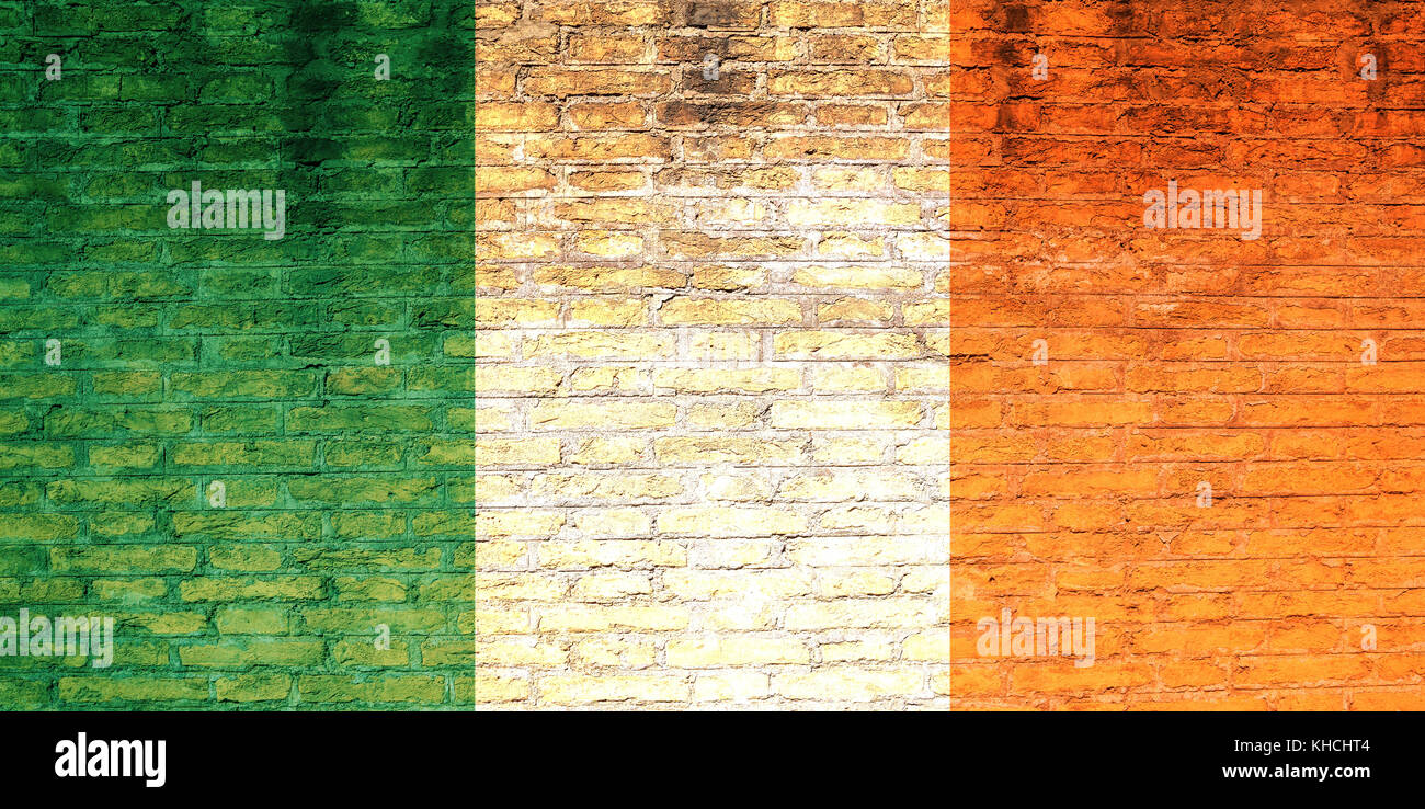 Ireland national flag painted on a brick wall. 3d illustration Stock ...