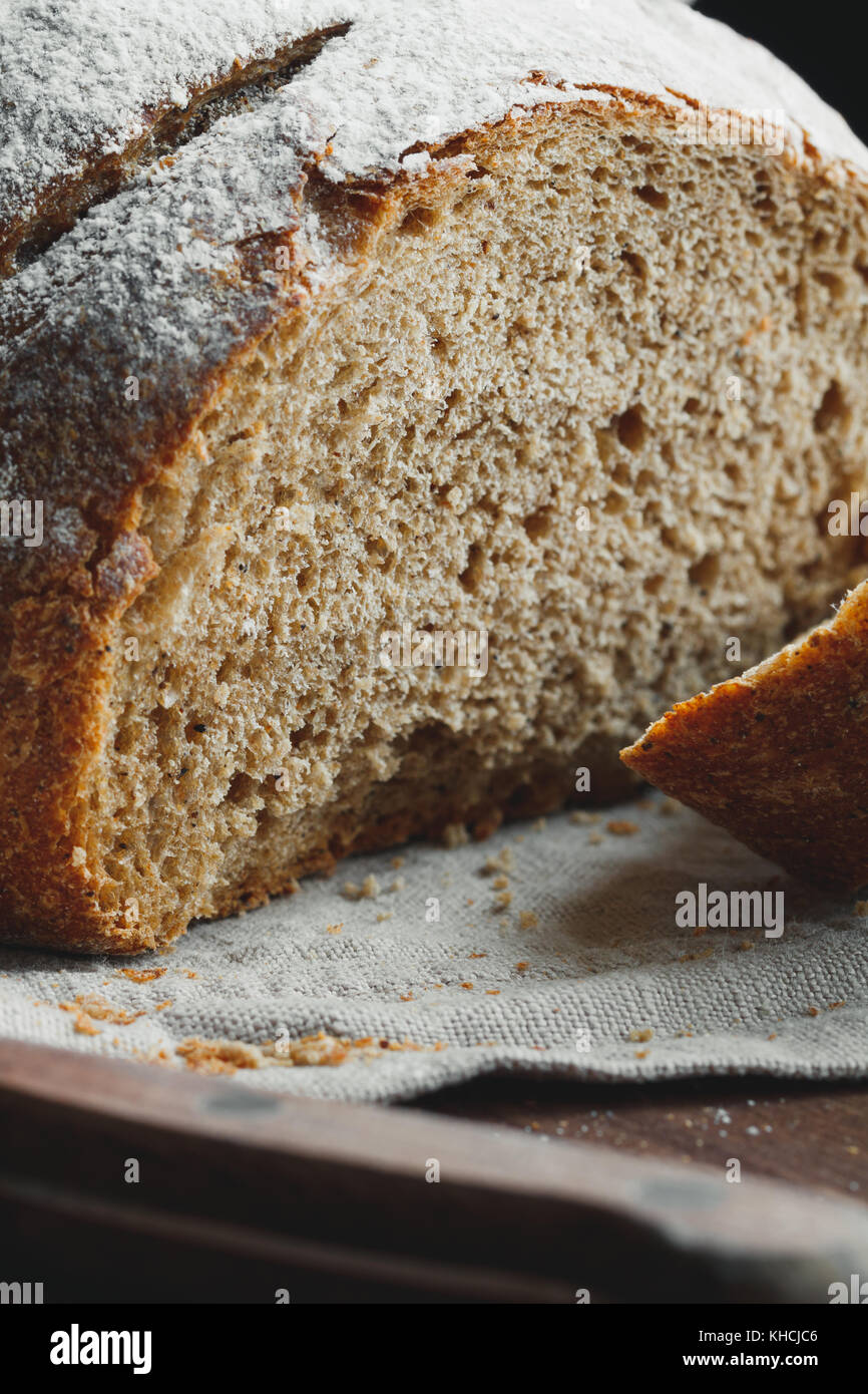 Close-up of chopped fresh rye bread on a linen towel Stock Photo - Alamy