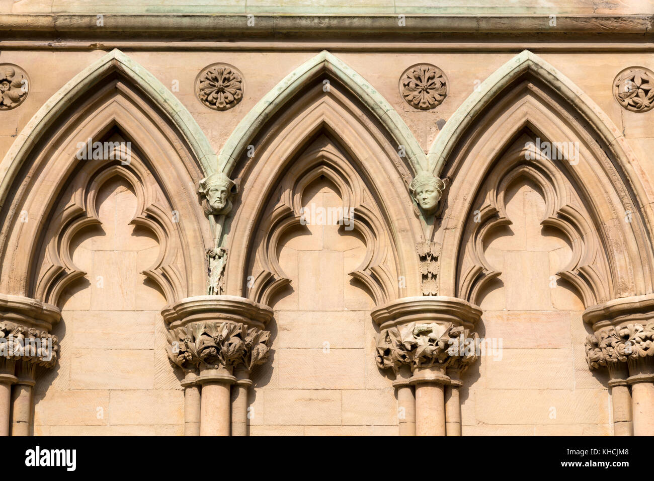 UK, Cambridge, archway sculpture detail on St John's College Chapel ...