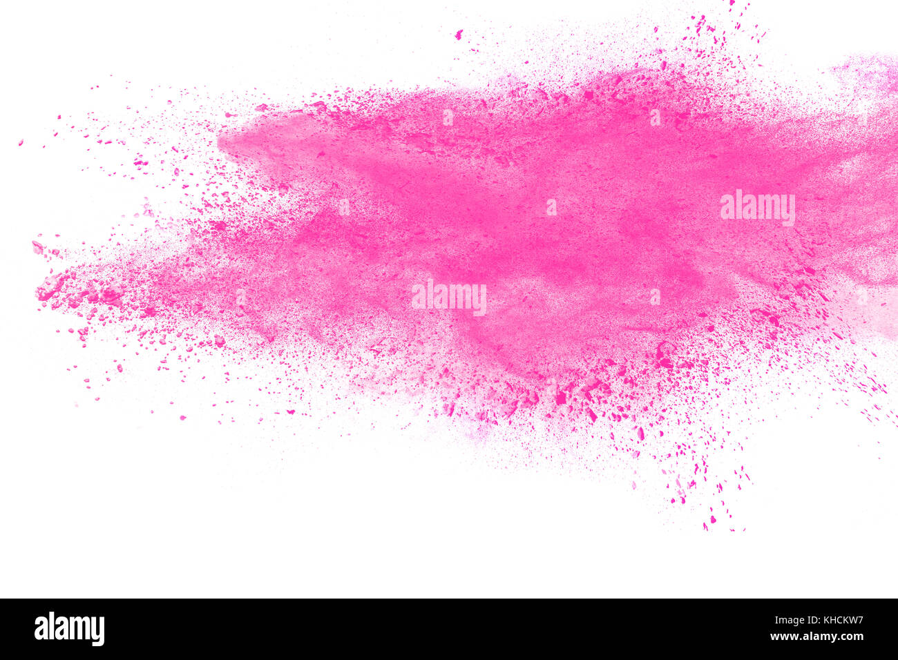 abstract pink dust explosion on white background..Freeze motion of pink ...