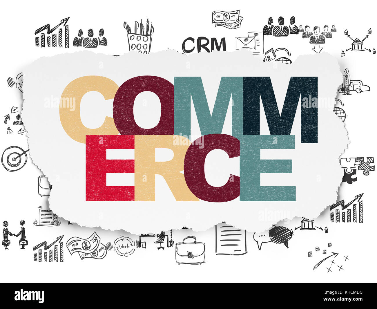 Business concept: Commerce on Torn Paper background Stock Photo - Alamy