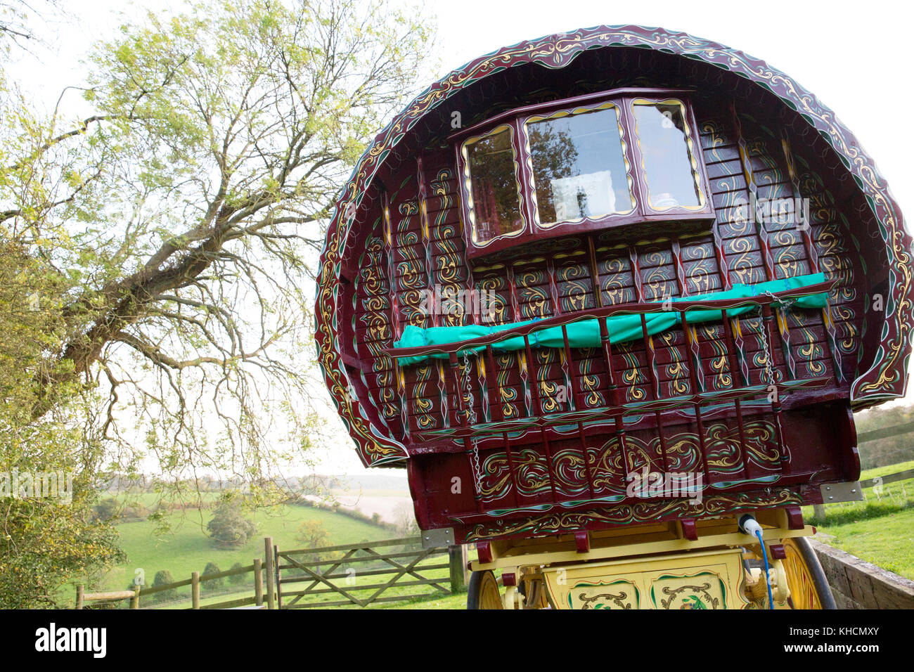 Hand painted traditional gypsy caravan, rear view Stock Photo - Alamy