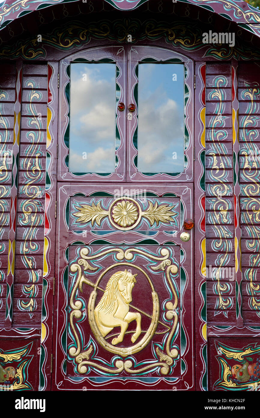 Hand painted door of traditional gypsy caravan, detail Stock Photo - Alamy