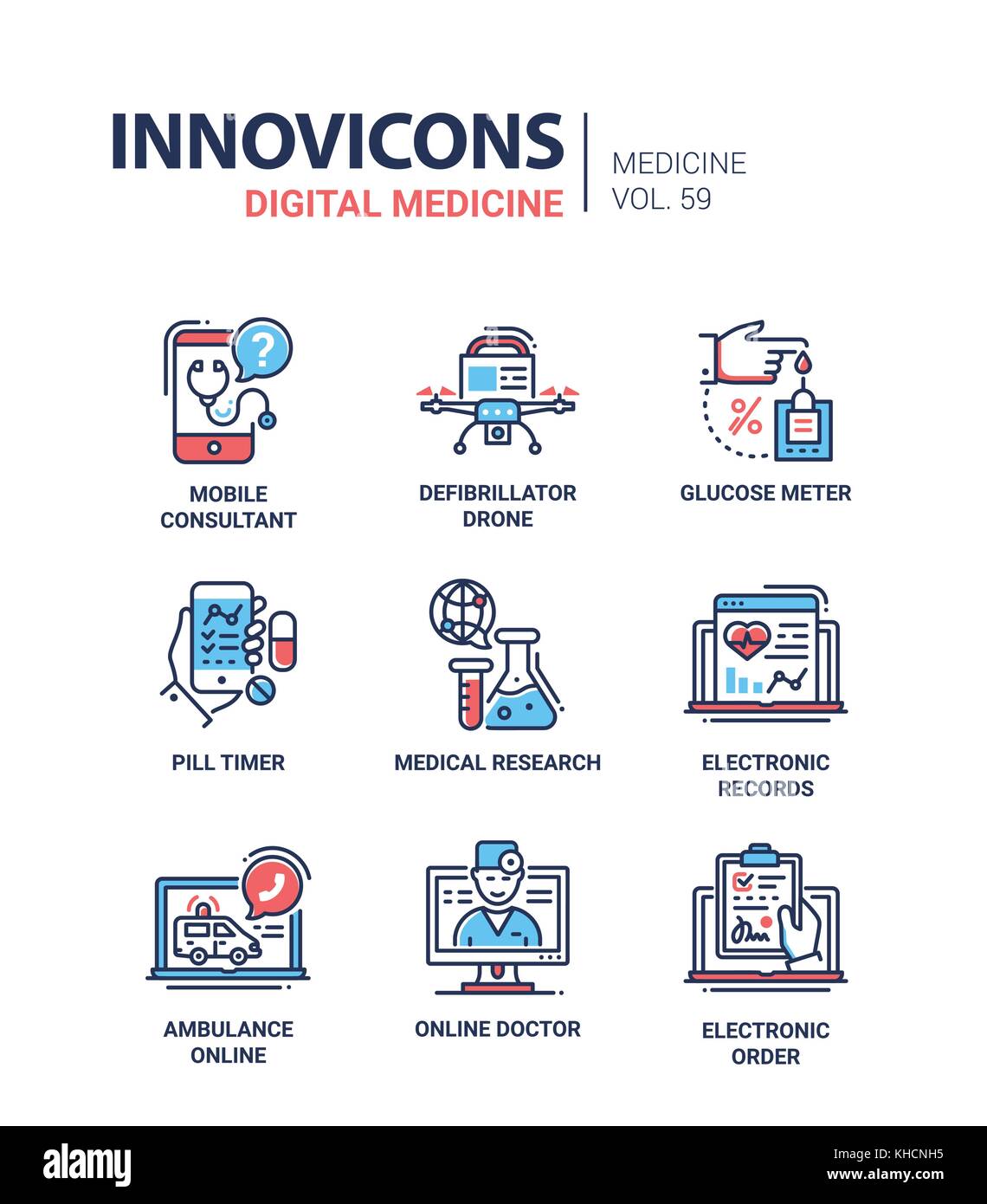 Digital medicine - line design icons set Stock Vector Image & Art - Alamy
