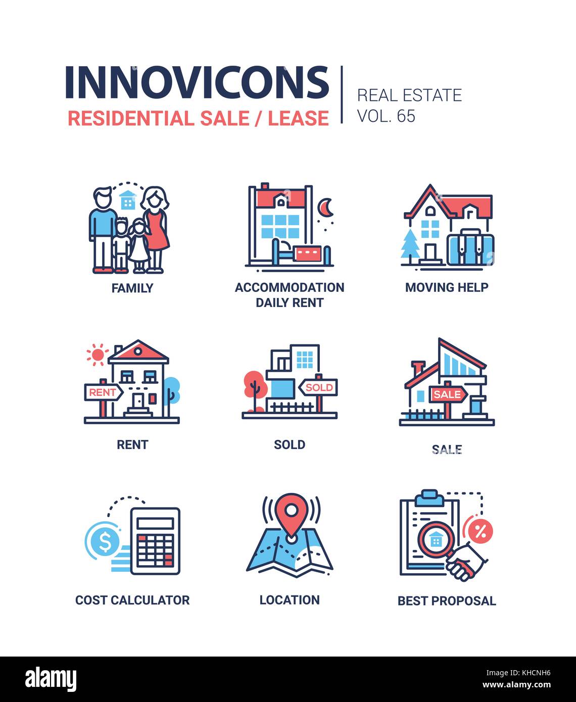 Residential sale and lease - line design icons set Stock Vector Image ...