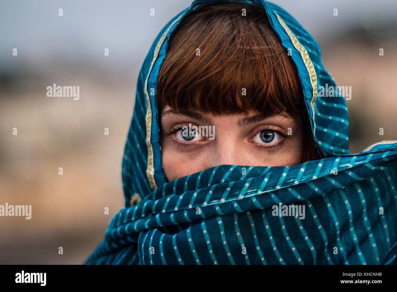 Portrait of face draped in a sari cloth Stock Photo - Alamy