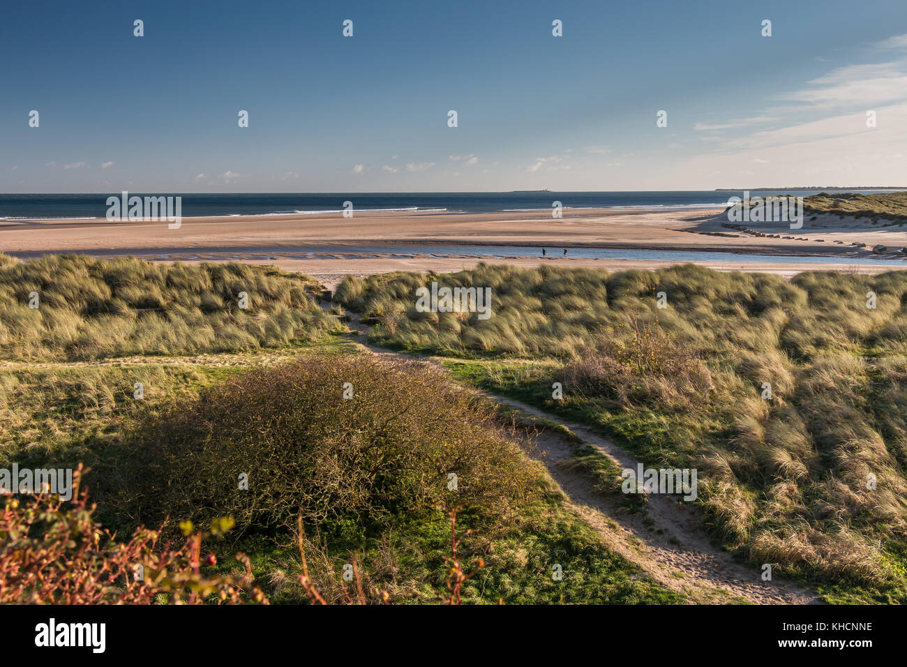 The Aln Estuary and Beach, with Coquet Island on the horizon. Alnmouth ...