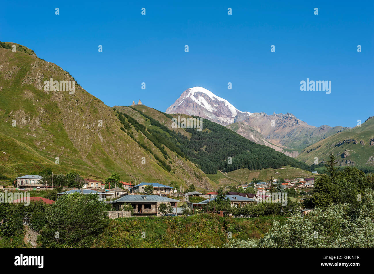Georgia. The Trinity Church in Gergeti (Gergetis Tsminda Sameba) is ...