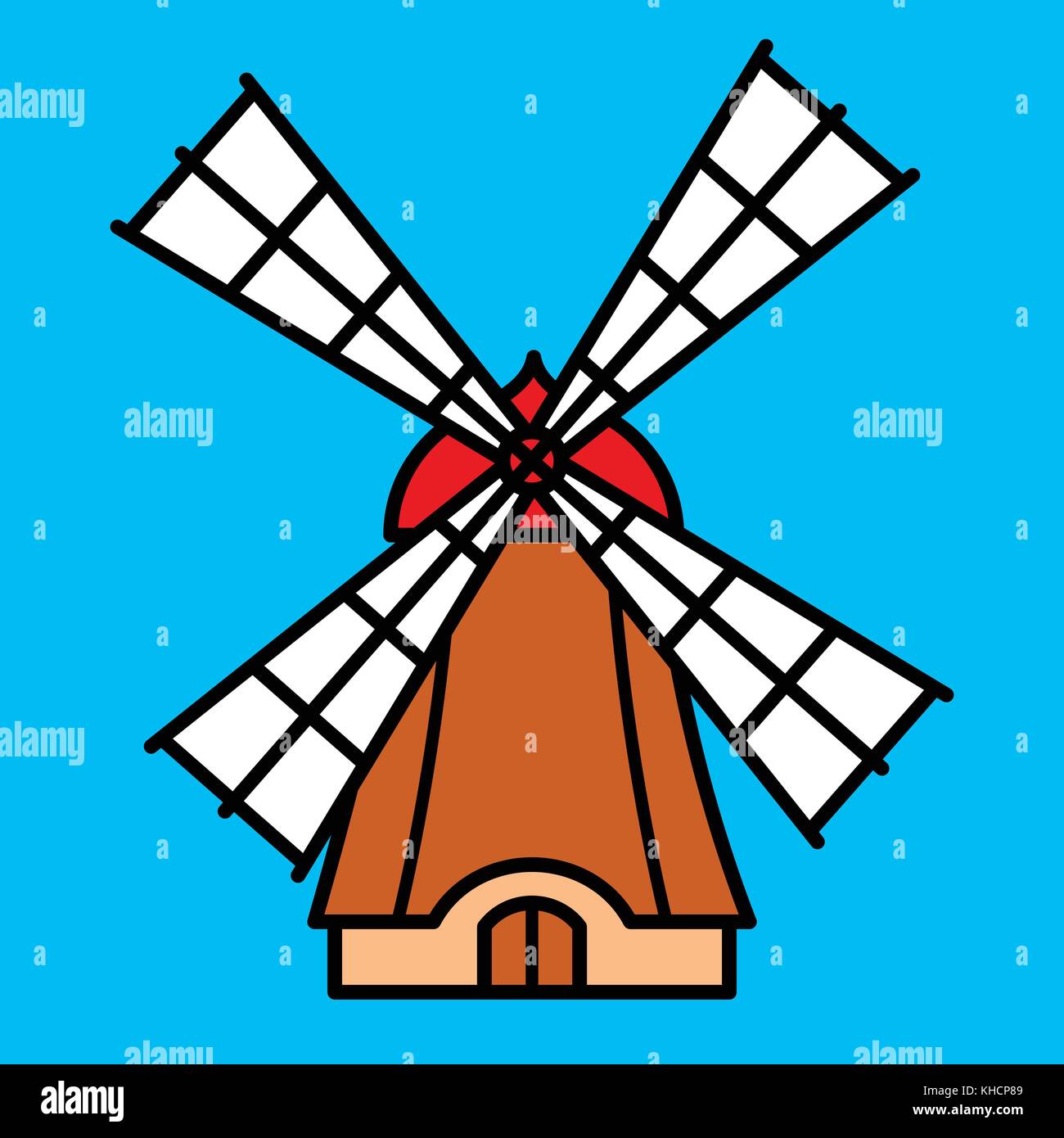 Colorful cartoon wooden windmill icon with four sails in a color ...