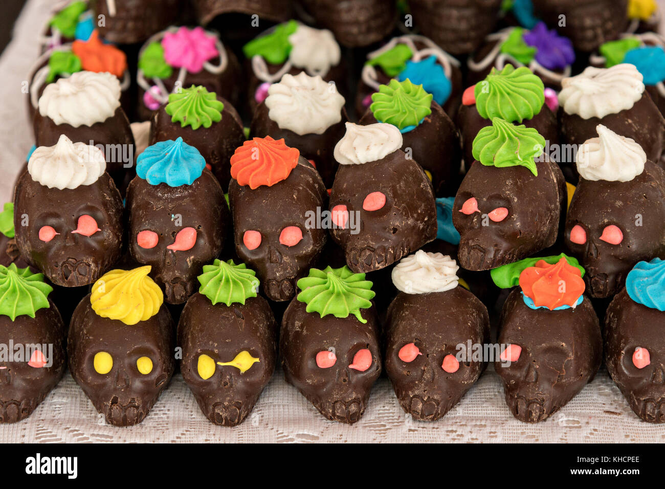 Chocolate skull candy on display for the Day of the Dead festival ...