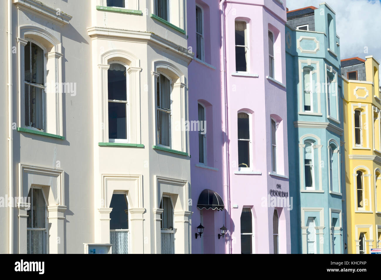 UK, Wales, Tenby, colourful seaside hotels and guest houses Stock Photo ...