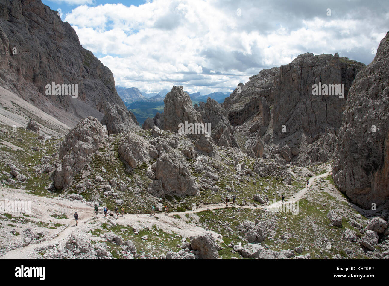 Limestone pillars and rock formations on the path between the Passo ...