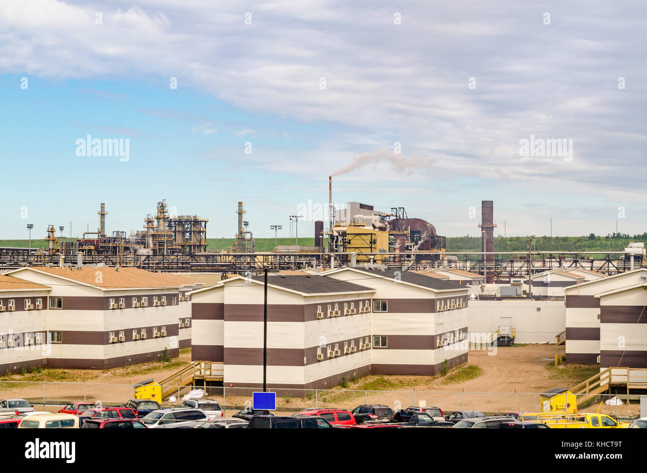The largest Canadian oil refinery in the background, parking in the ...