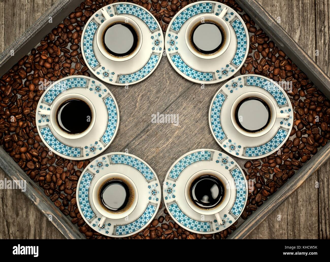 Cups with coffee,pattern and design concept-six cups of coffee on a ...