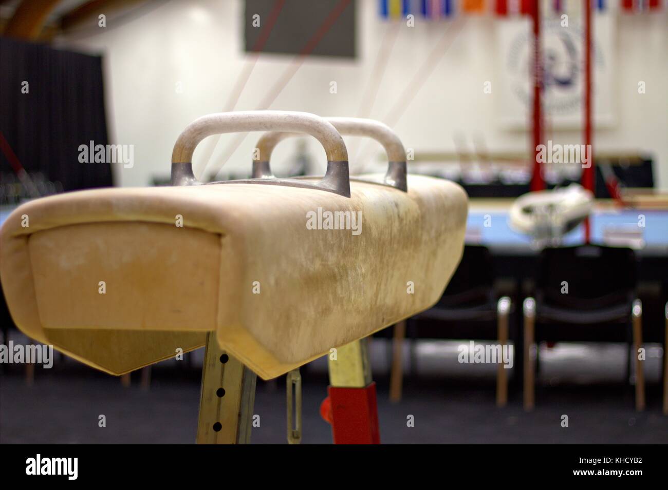 Gymnastic equipment at a gymnastic competition in the Faroe Islands ...