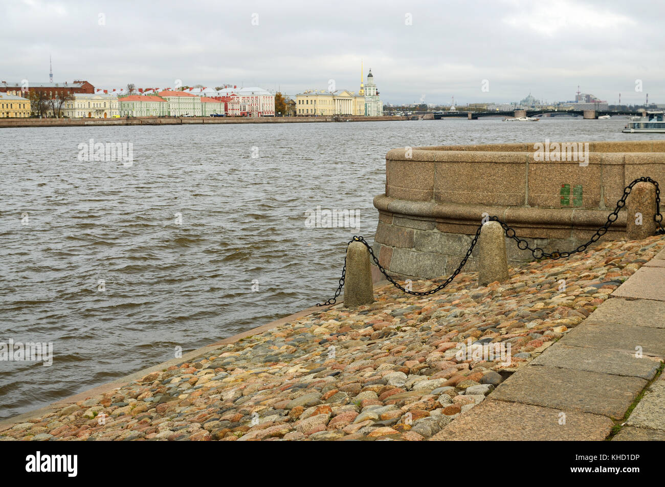 The granite embankment along the river.Beach have been paved with stone ...