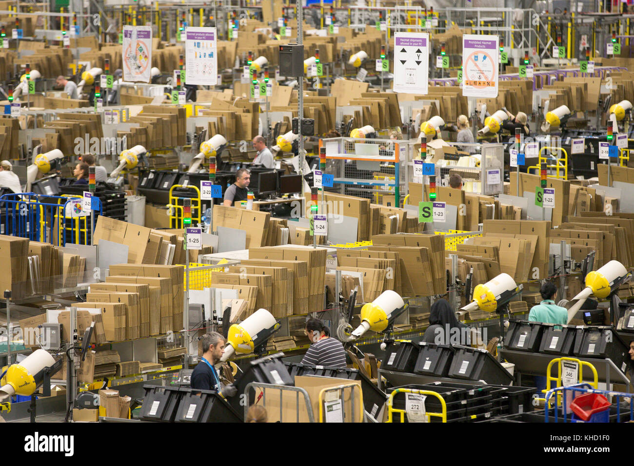 Staff at the Amazon fulfilment centre in Peterborough,Cambridgeshire,on ...