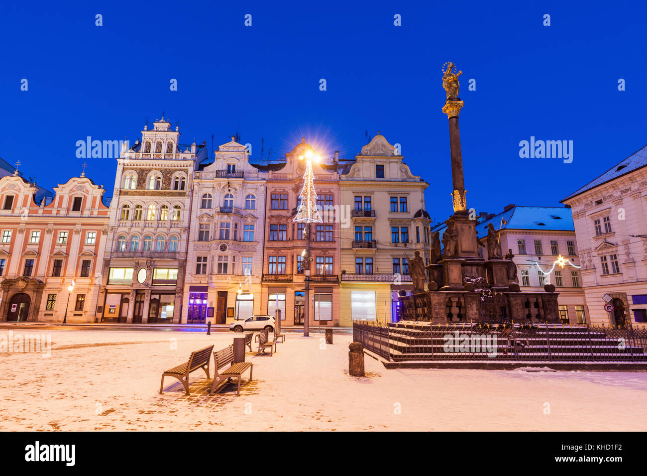 Plaque Pillar on Republic Square in Pilsen. Pilsen, Bohemia, Czech ...