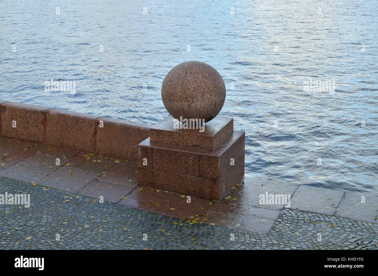 Saint-Petersburg.The granite embankment along the entire length of the ...