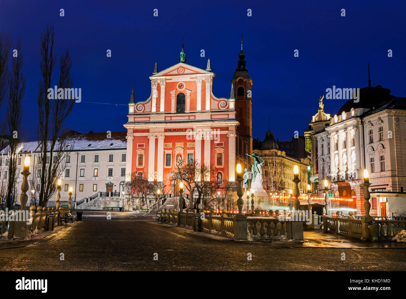 Franciscan Church, Preseren Square and The Triple Bridge. Ljubljana ...