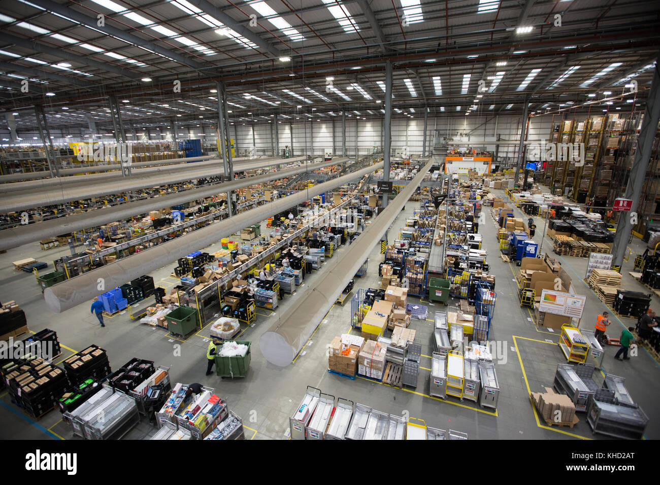 Staff at the Amazon fulfilment centre in Peterborough,Cambridgeshire,on ...
