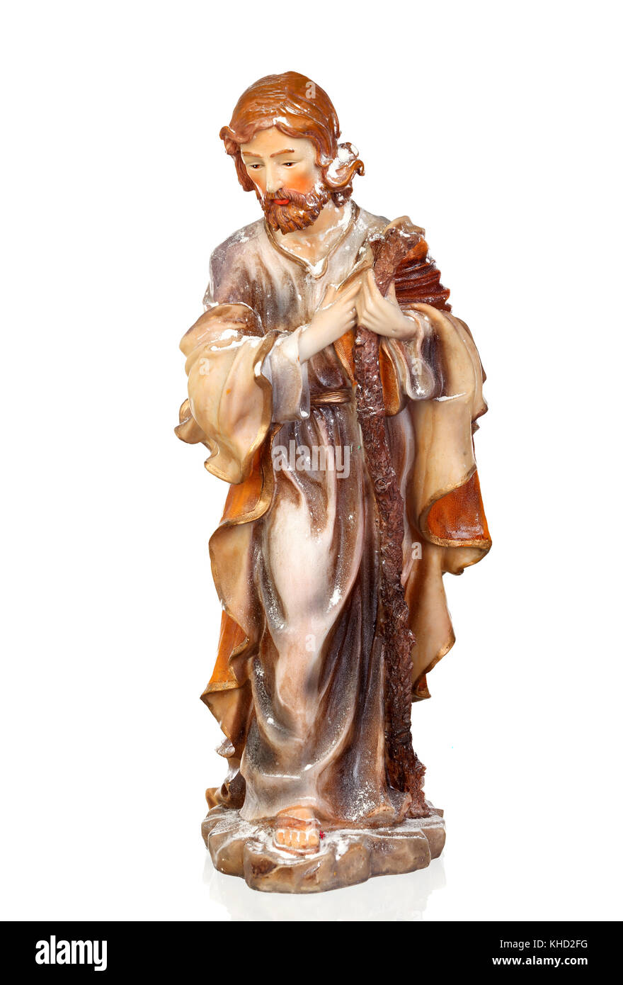 Figure of Saint Joseph of the Nativity scene isoalted on a white ...