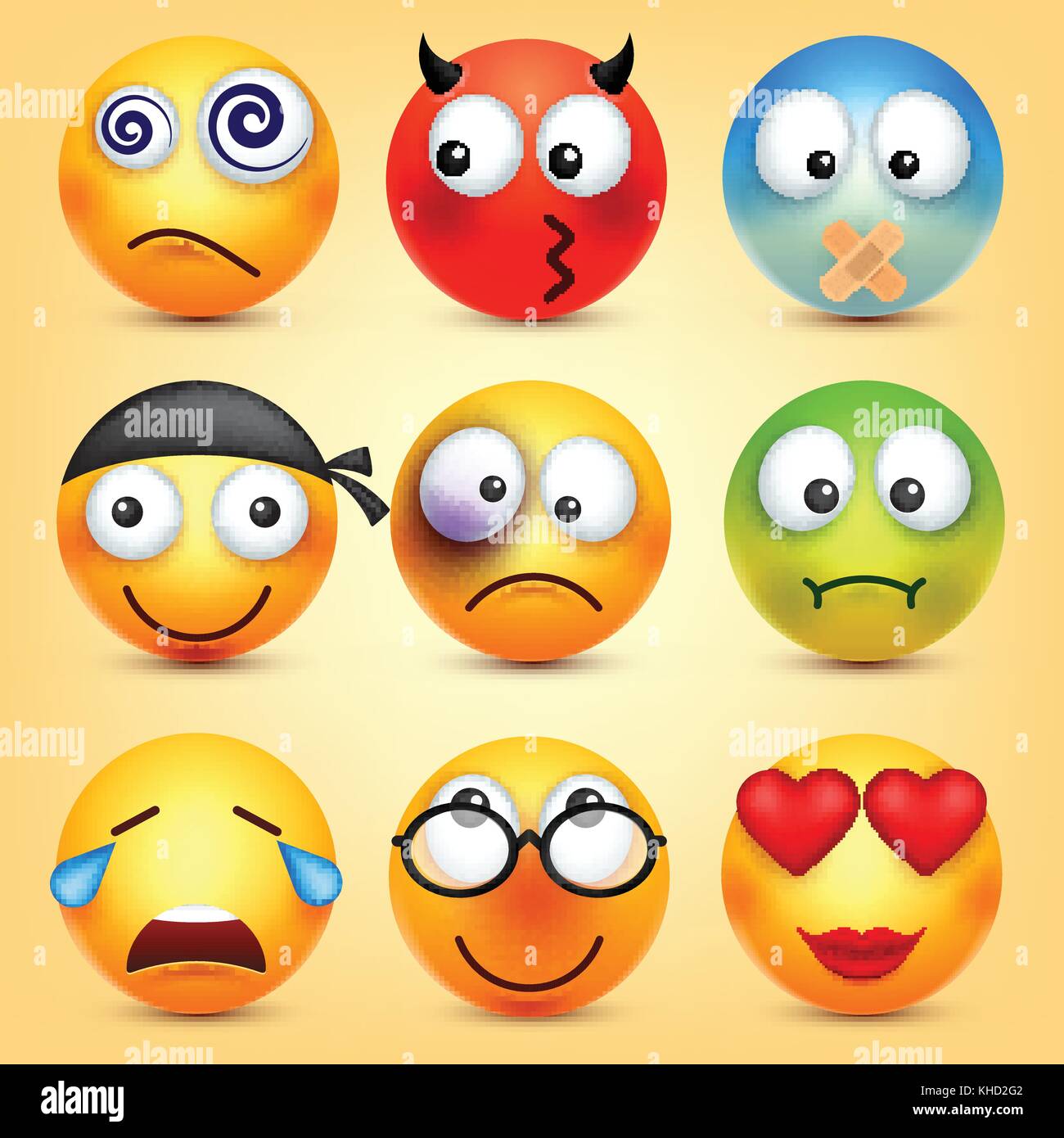 Smiley,emoticons set. Yellow face with emotions. Facial expression. 3d ...
