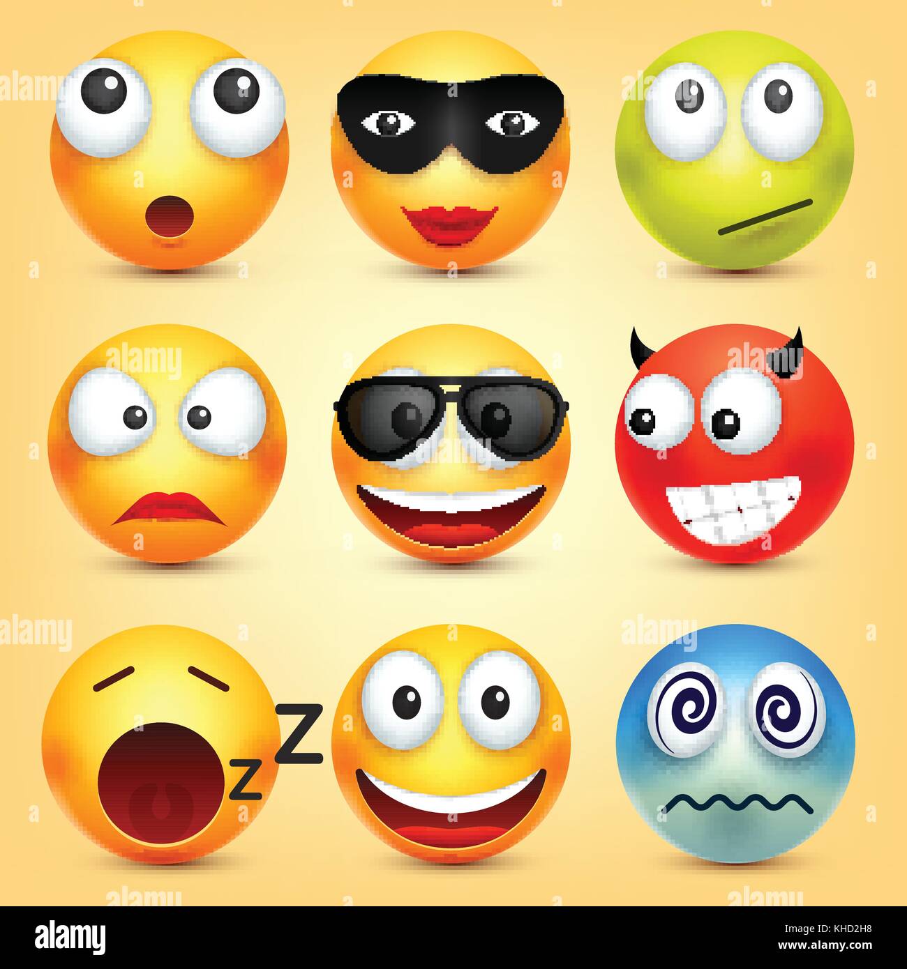 Smiley,emoticons set. Yellow face with emotions. Facial expression. 3d ...