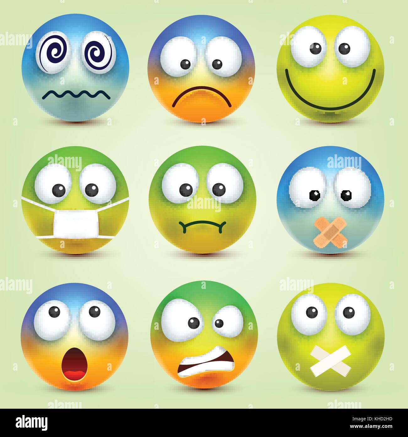 Yellow 3d Emoticons Vector Set Funny Smiley Face Icons Smile Yellow