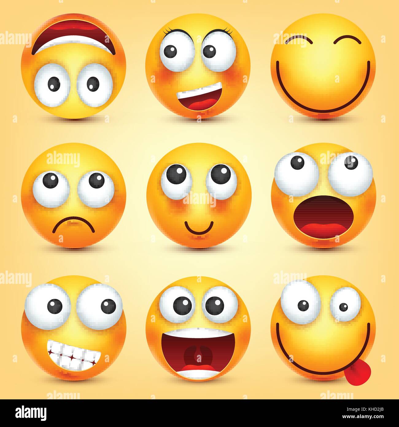 Smiley,emoticons set. Yellow face with emotions. Facial expression. 3d ...