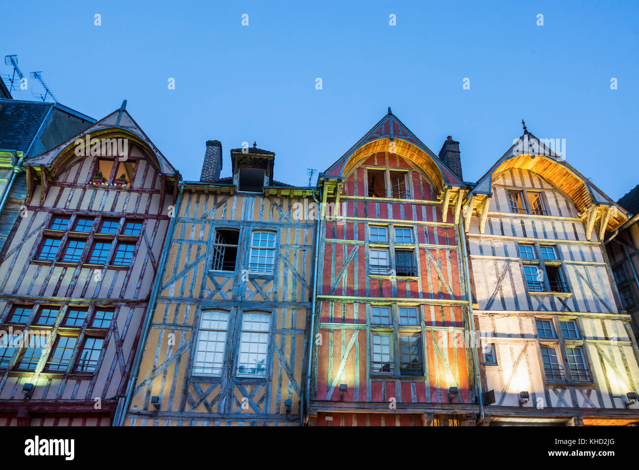 Old architecture of Troyes at night. Troyes, Grand Est, France Stock ...