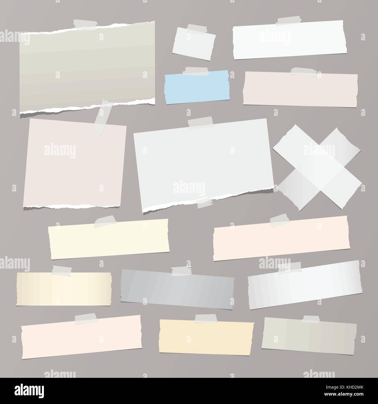 Colorful, white ripped note paper strips, sticky, adhesive tape for ...