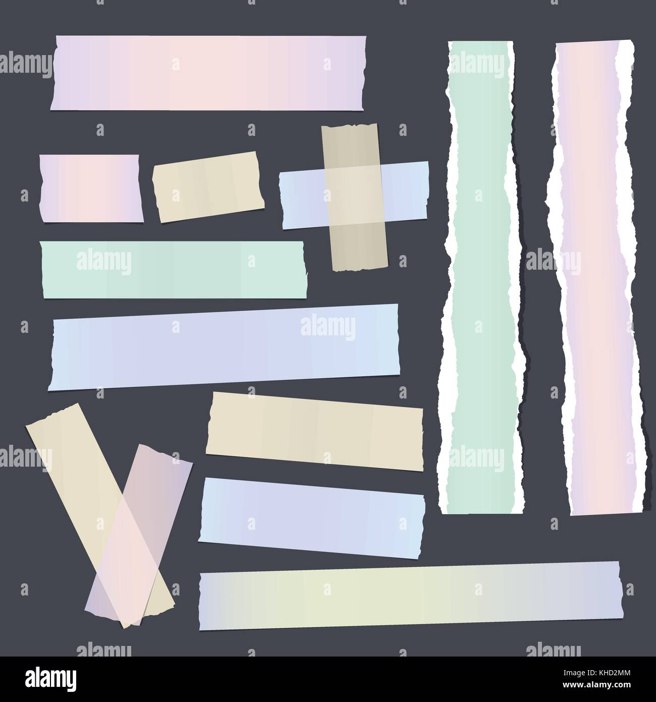 Colorful, ripped note paper strips, sticky adhesive tape for text or ...