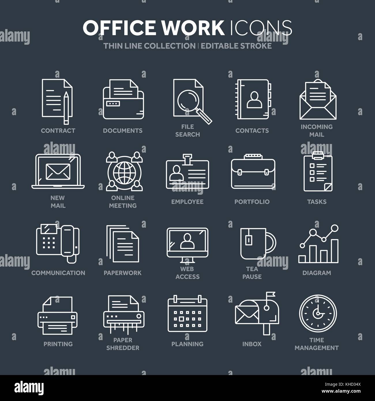 Business and office work. Documents, paperwork. Businessman. Thin line ...
