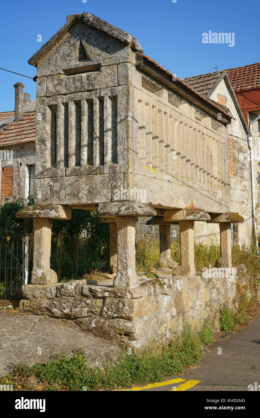 Traditional granary alongside the Camino de Santiago trail, Galicia ...