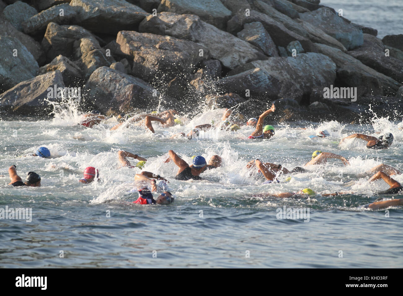 ISTANBUL, TURKEY - AUGUST 13, 2017: Athletes competing in swimming ...