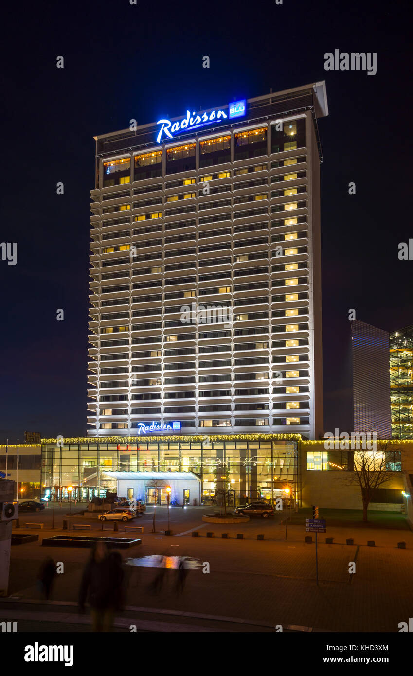 Radisson Blue hotel at night Stock Photo - Alamy