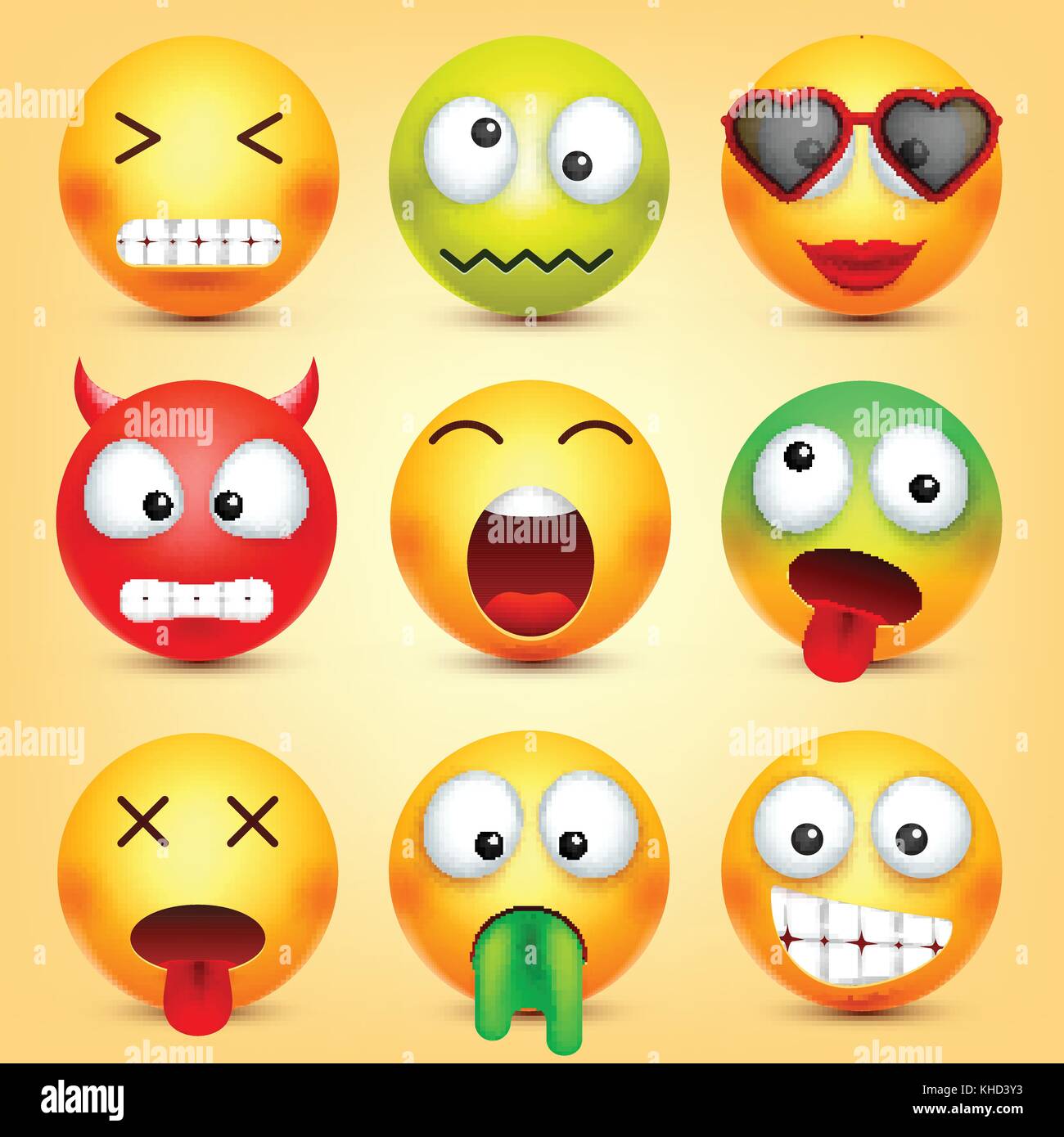 Smiley,emoticons set. Yellow face with emotions. Facial expression. 3d ...