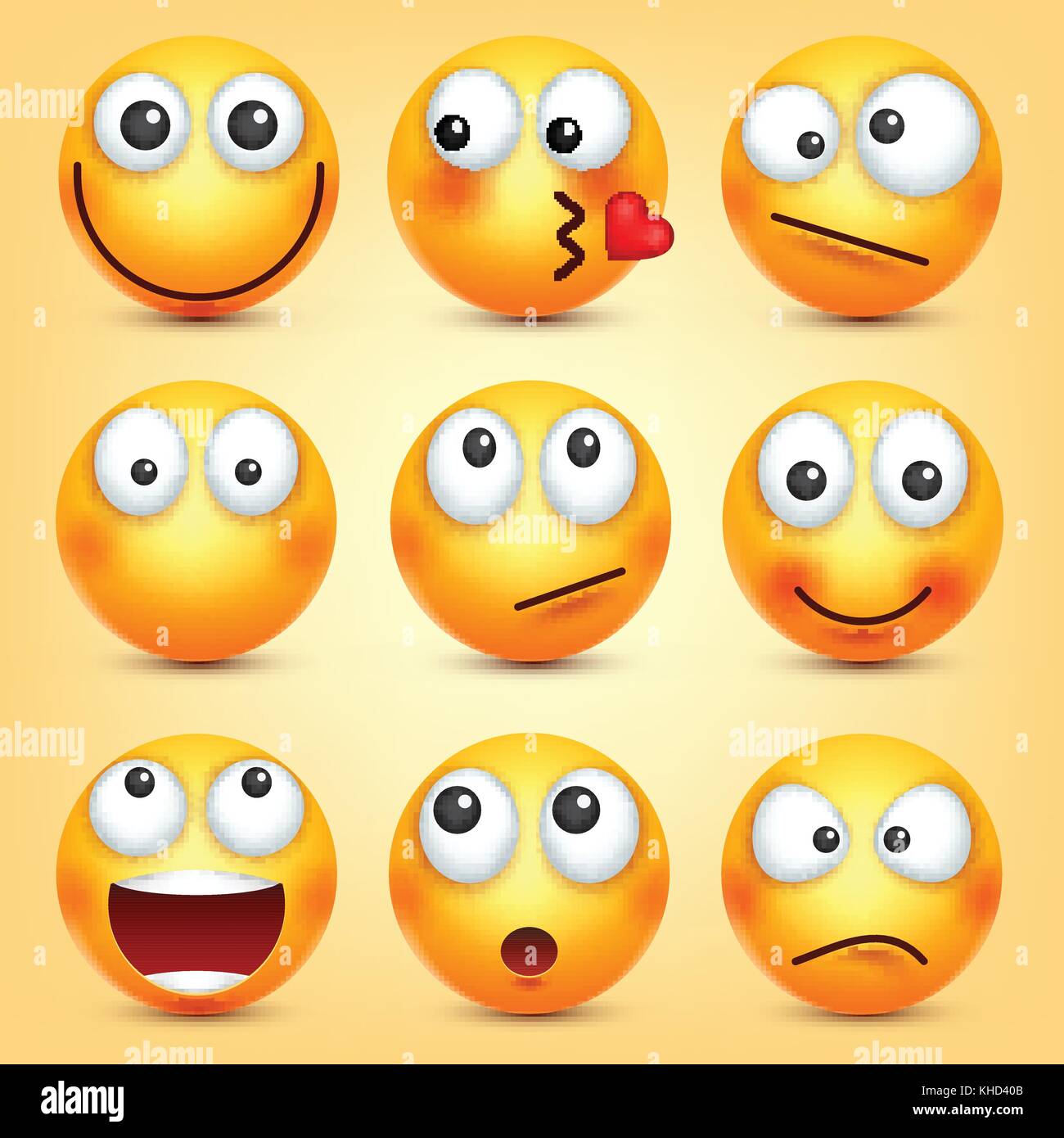 Smiley,emoticons set. Yellow face with emotions. Facial expression. 3d ...