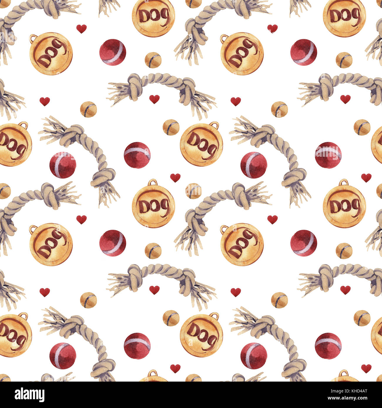 Puppy dog rope medal hand drawing watercolor seamless pattern Stock ...