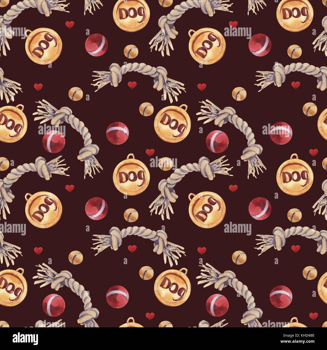 Puppy dog rope medal hand drawing watercolor seamless pattern Stock ...