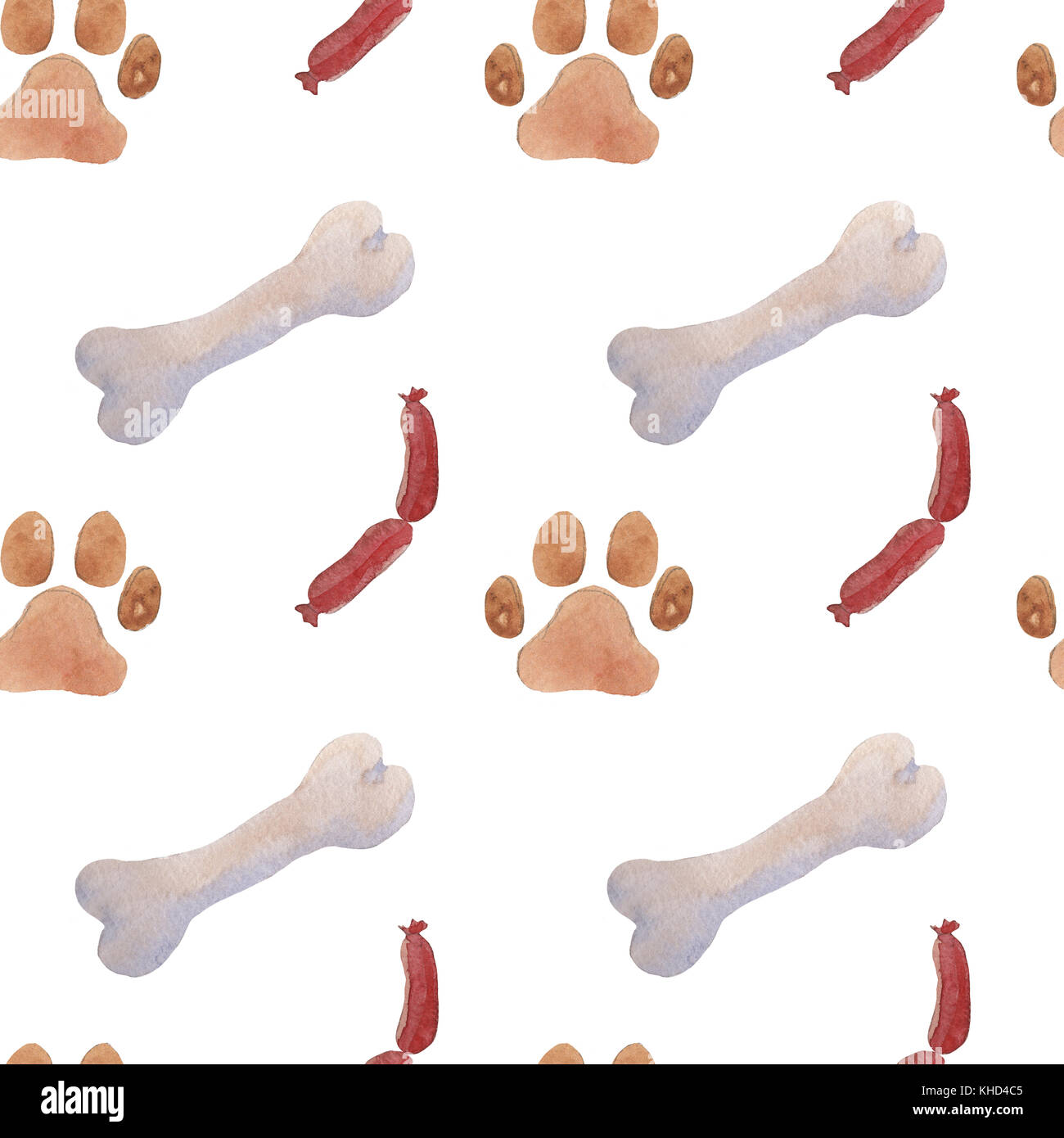 Puppy dog track hand drawing watercolor seamless pattern Stock Photo ...