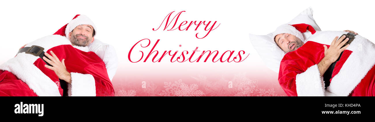 sleepy fat Santa and the words Merry Christmas Stock Photo - Alamy