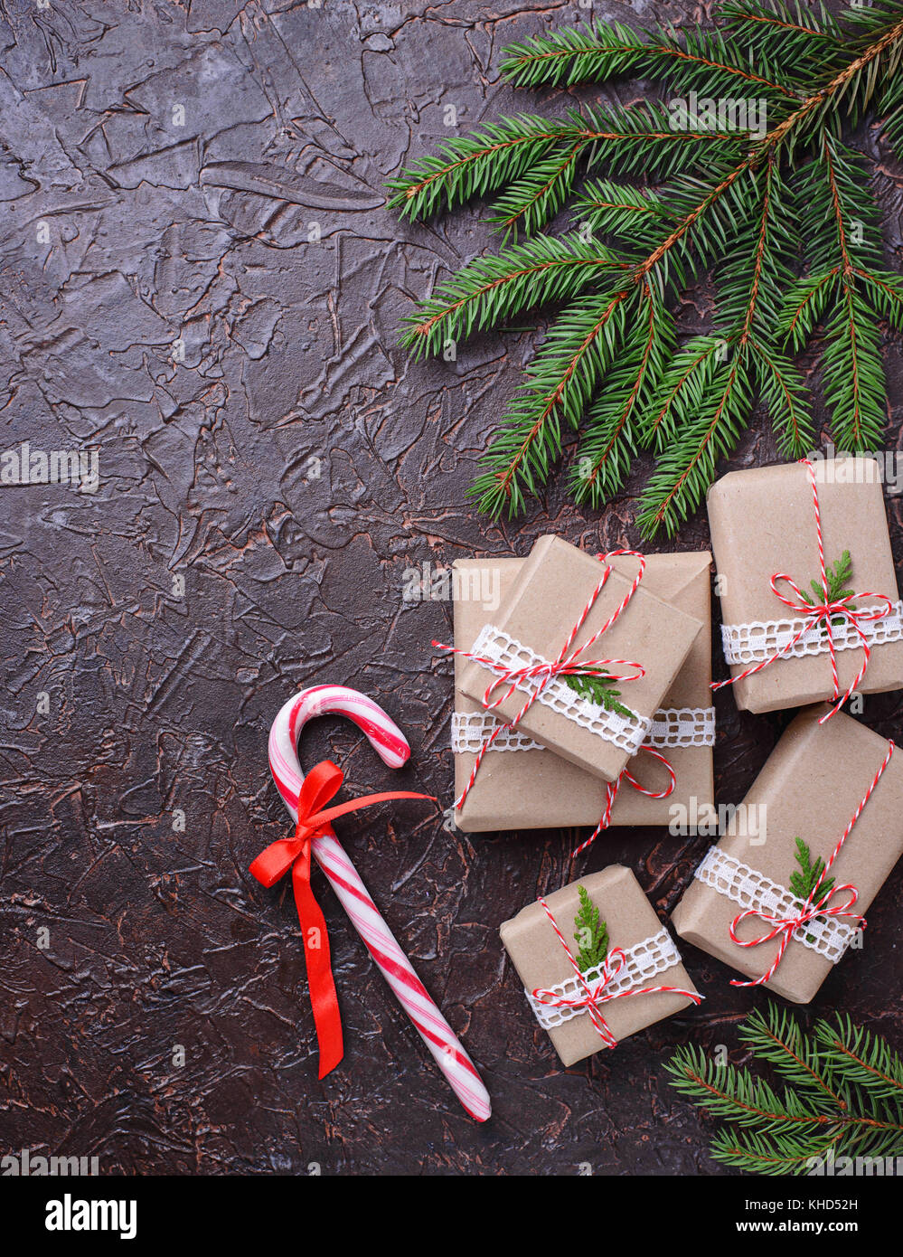 Gift boxes and candy cane Stock Photo - Alamy