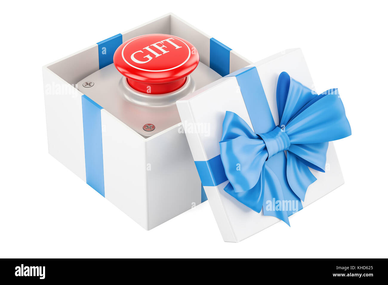 Gift box with gift button, 3D rendering isolated on white background ...