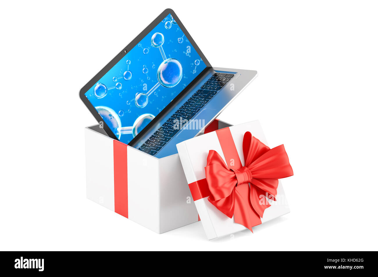 Gift box with laptop, 3D rendering isolated on white background Stock ...