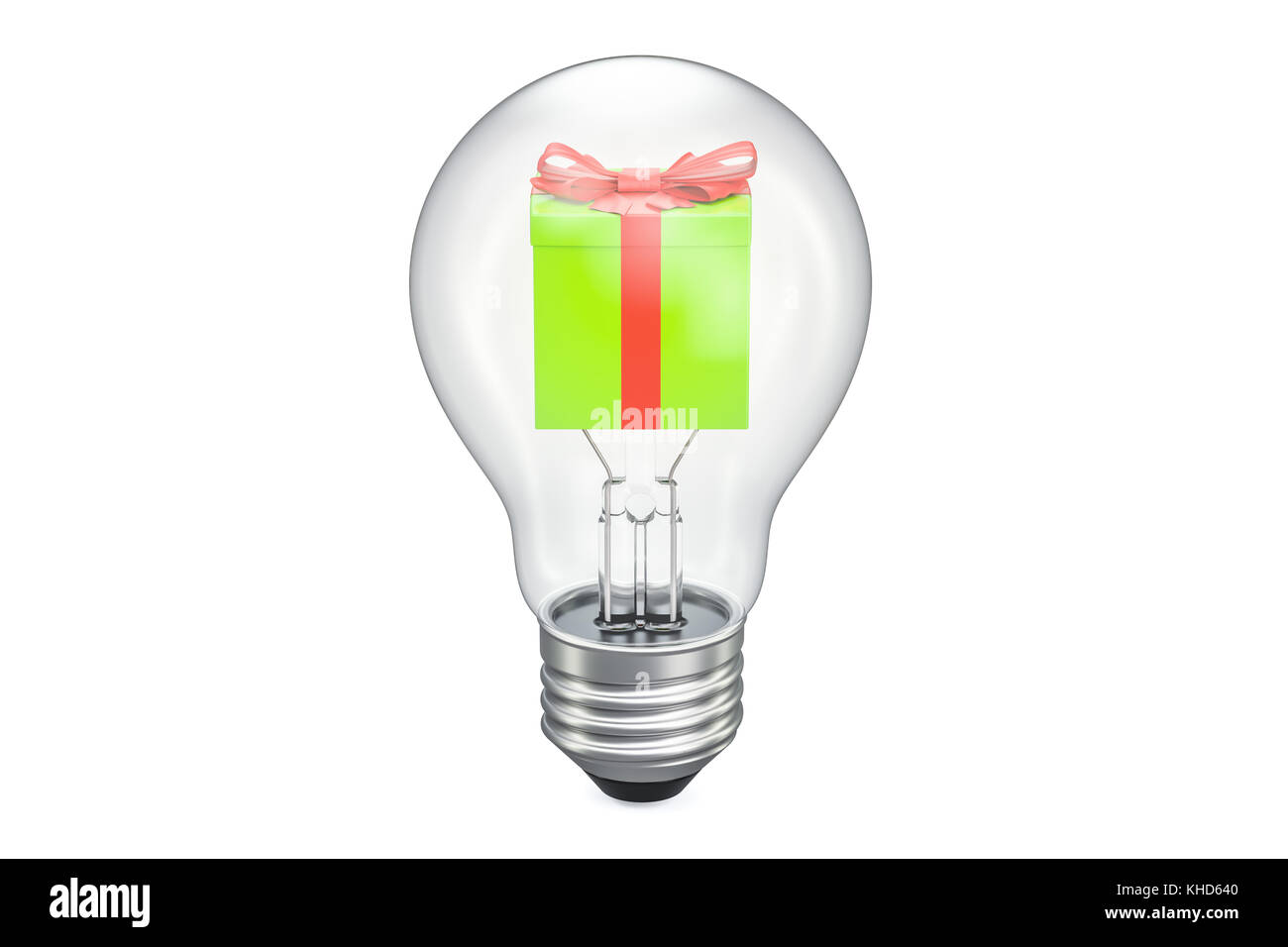 Lightbulb with gift box, idea of gift concept. 3D rendering isolated on ...