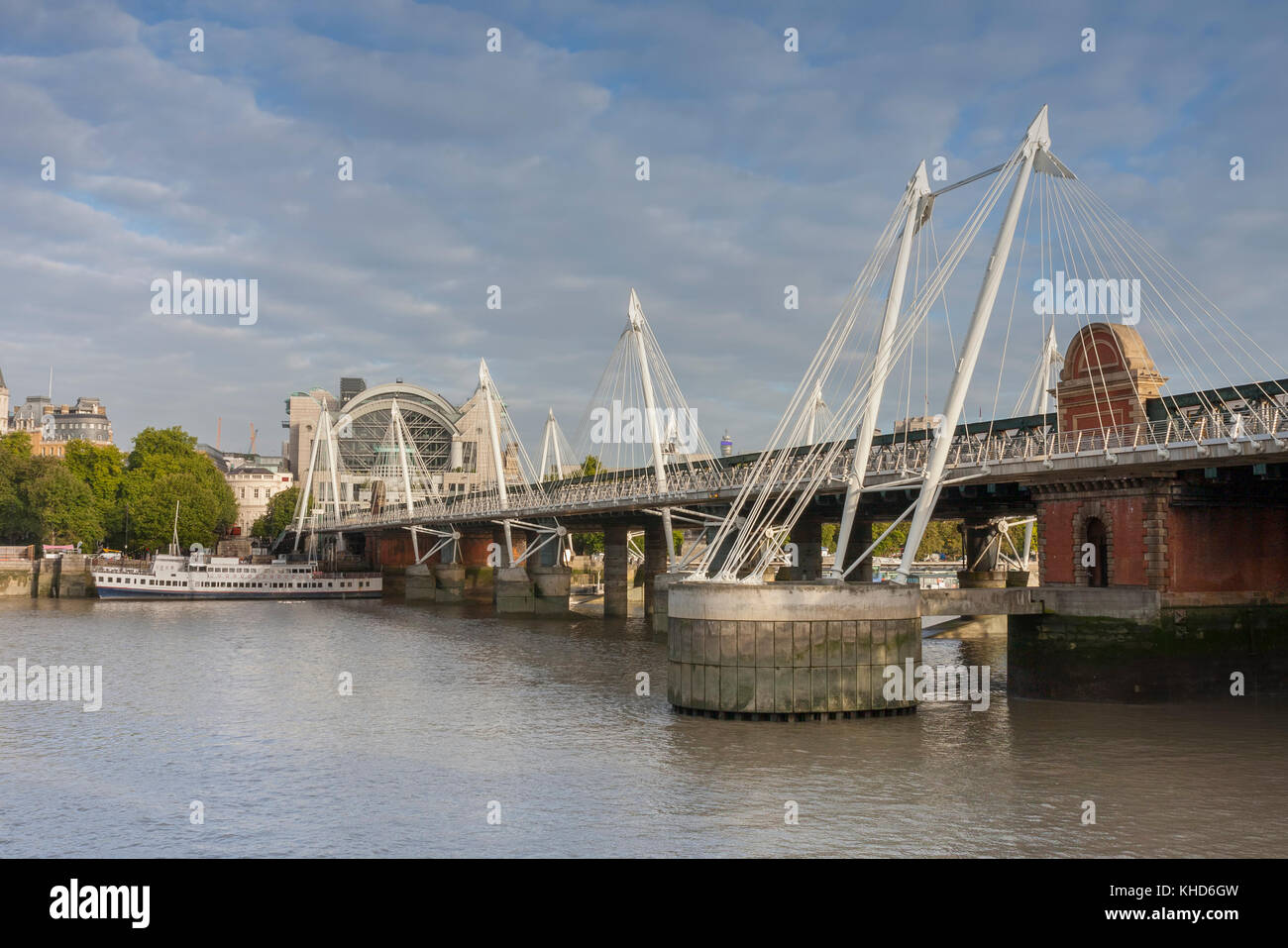 Hungeford Bridge and Golden Jubilee Bridges in the morning, London ...